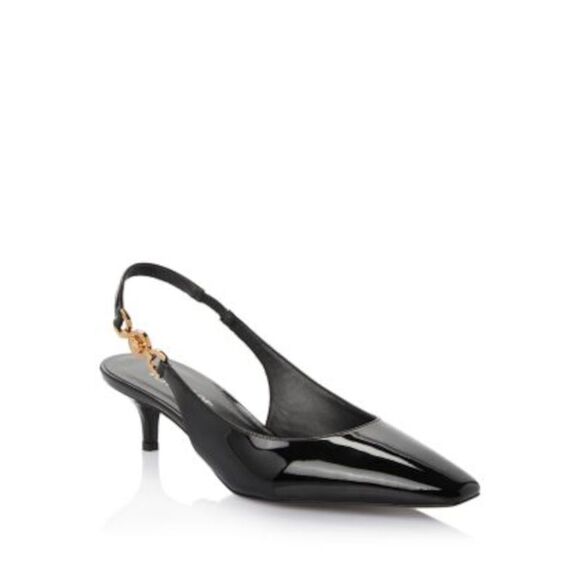 Versace | Shoes | Versace Womens Black Strap Square Toe Kitten Heel ...